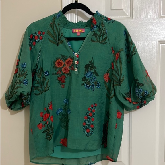 THML | Tops | Thml Green Floral Womens Top Size M | Poshmark
